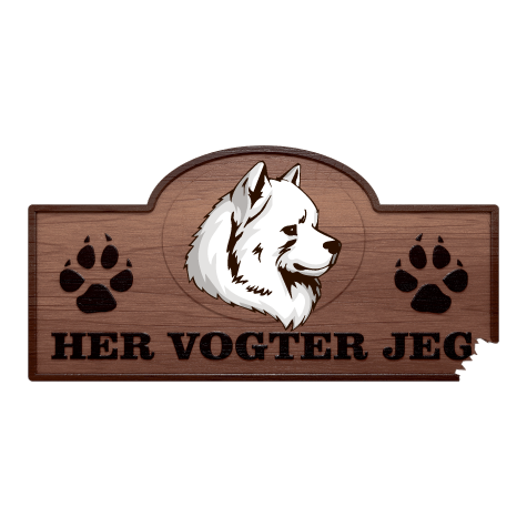 Her Vogter Jeg - Sticker - Samojede Spids | Hundeskilt - Her Vogter Jeg